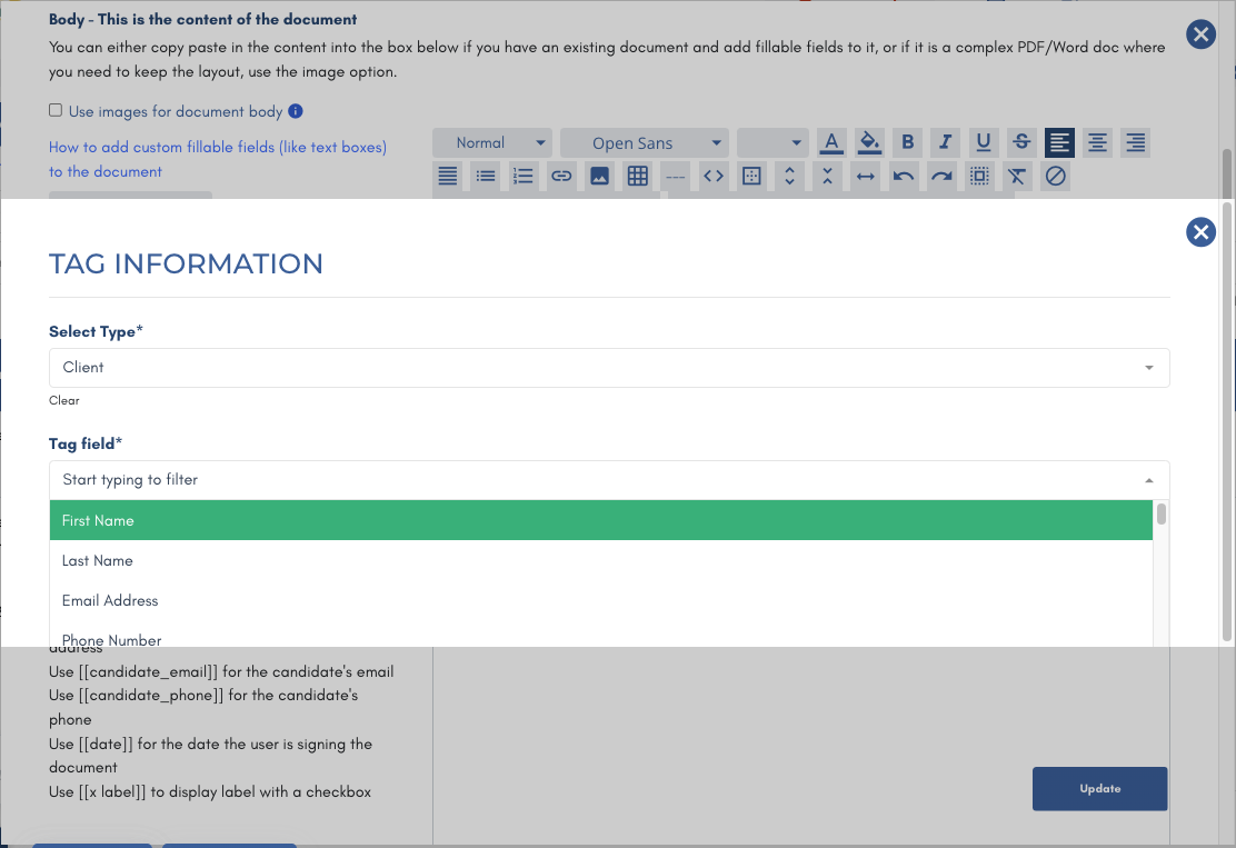 How to create a Document Template (signable document). Add Fillable Fields.